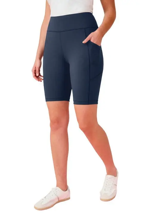 Roaman's Soft Sculpt Pull-on Bike Shorts With Side Pockets - Navy