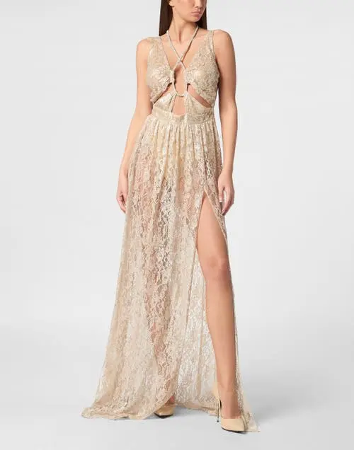 Philipp Plein Lace Maxi Dress With Cut-out Detail - Rose/pink