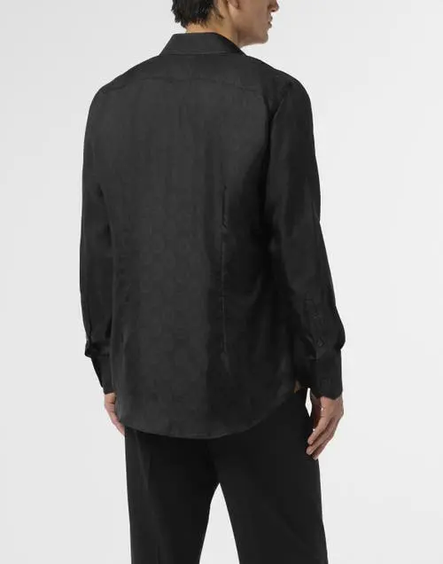 BILLIONAIRE Silk Gold Cut Shirt All-over Crest