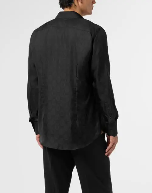 BILLIONAIRE Silk Gold Cut Shirt All-over Crest - Black