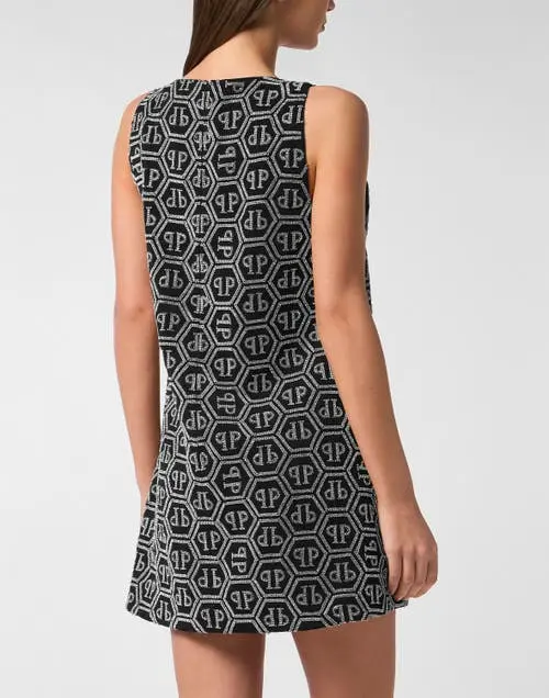Philipp Plein Monogram Rhinestone Embellished Mini Dress