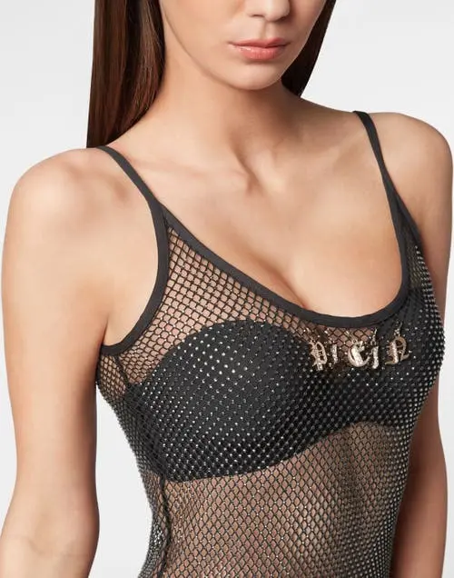 Philipp Plein Embellished Mesh Maxi Dress With Charms