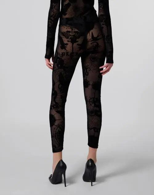 Philipp Plein Tulle Leggings Flock Butterfly Tattoo