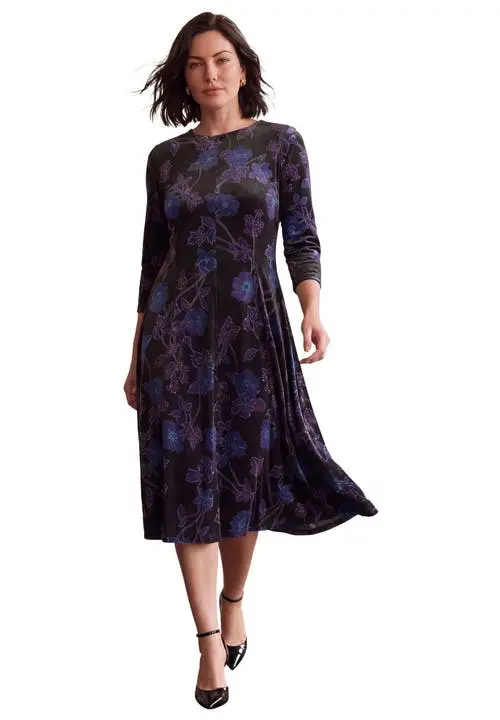 Roaman's Velour Swing Drape Dress - Navy