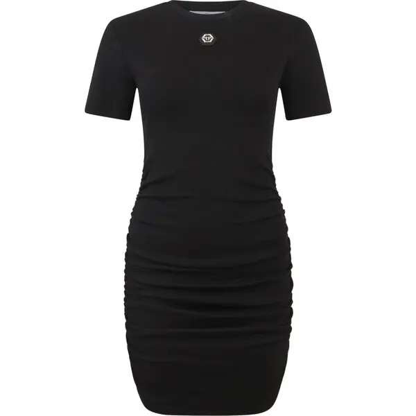 Philipp Plein Open Back Mini T-shirt Dress Signature Pendant Signature - Black
