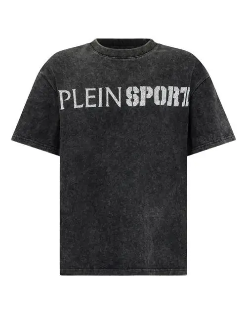 PLEIN SPORT Washed Round Neck T-shirt Crackle Scratch