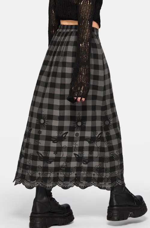 DISTURBIA Ashwing Check Broderie Maxi Skirt