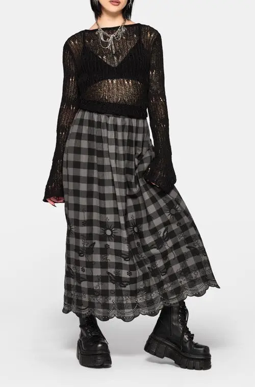 DISTURBIA Ashwing Check Broderie Maxi Skirt