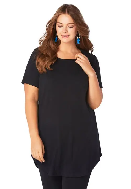 Roaman's Ultimate Criss Cross Back Tunic - Black