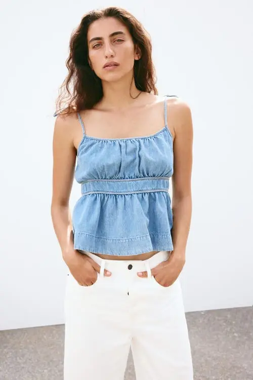 H&M Denim Top With Tie Shoulder Straps