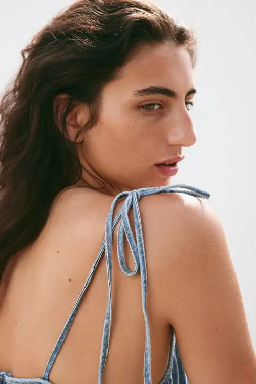 H&M Denim Top With Tie Shoulder Straps