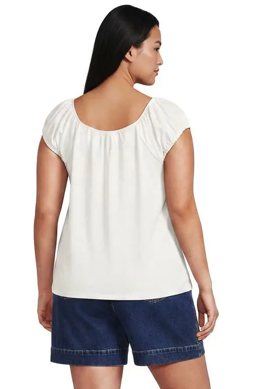LANDS' END Sleeveless Lightweight Jersey Pintuck Button-front Blouse - Ivory