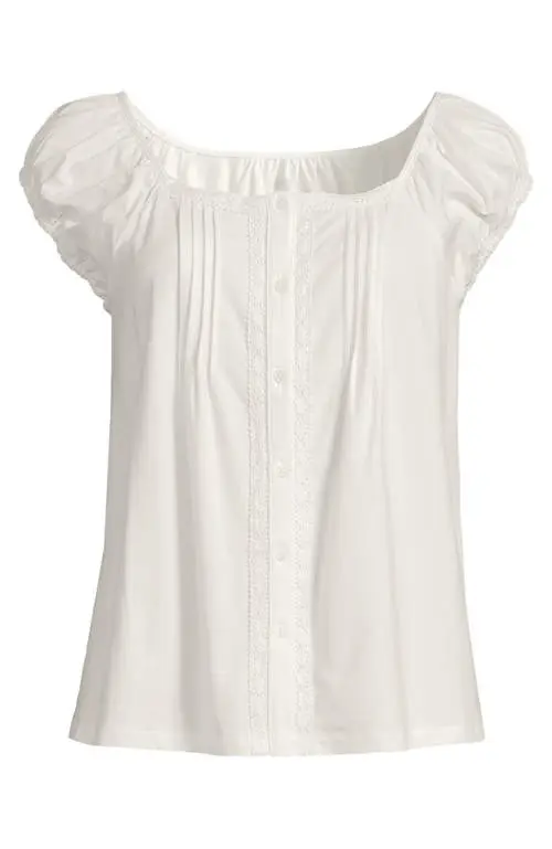 LANDS' END Sleeveless Lightweight Jersey Pintuck Button-front Blouse - Ivory