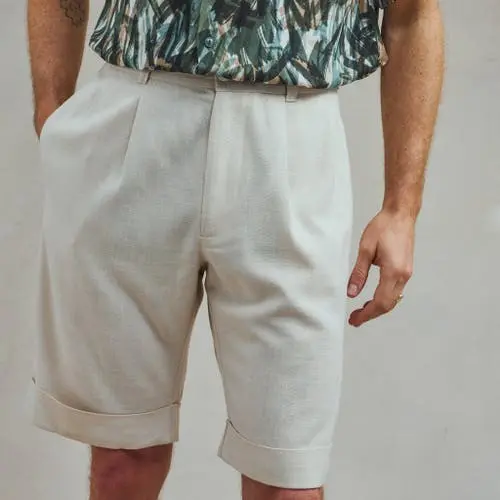 Rivieras Beige Pleated Cuffed Shorts