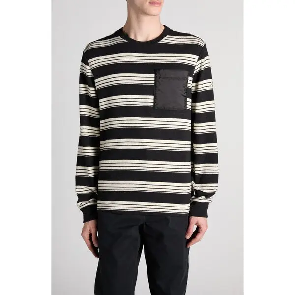 Moncler Mixed Media Stripe Long Sleeve Knit Top - Black