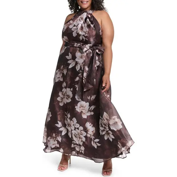 Eliza J Halter Neck Sleeveless Satin Gown