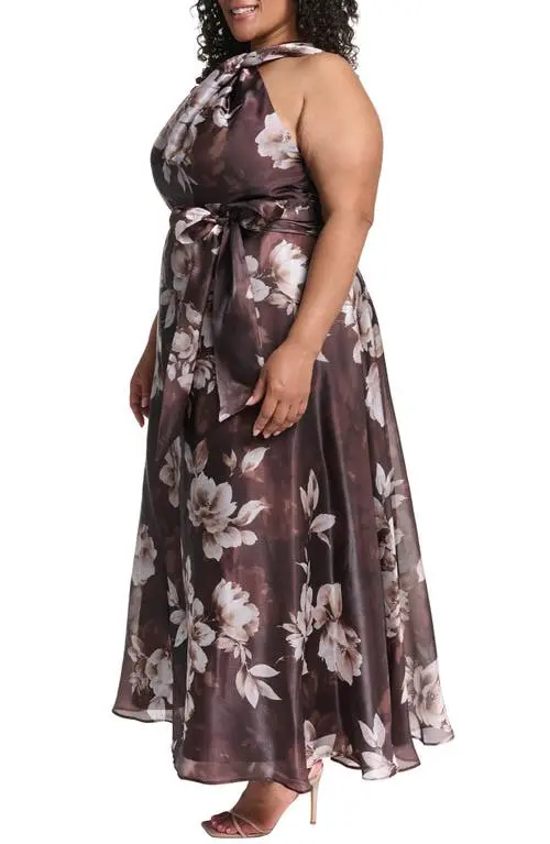 Eliza J Halter Neck Sleeveless Satin Gown