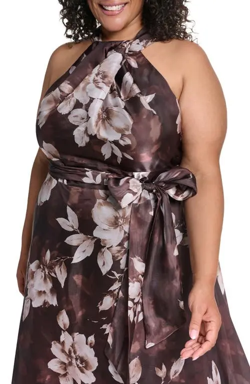 Eliza J Halter Neck Sleeveless Satin Gown
