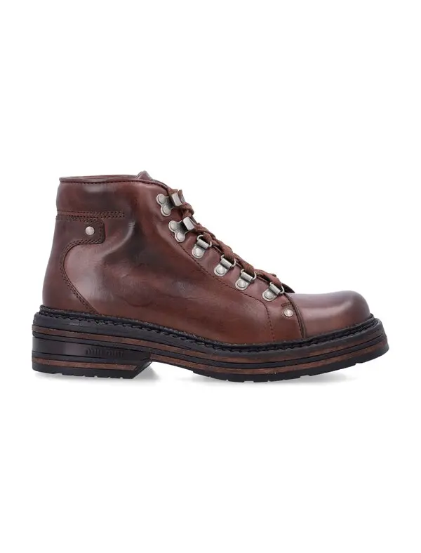 Miu Miu Antiqued Leather Lace-up Combat Boots