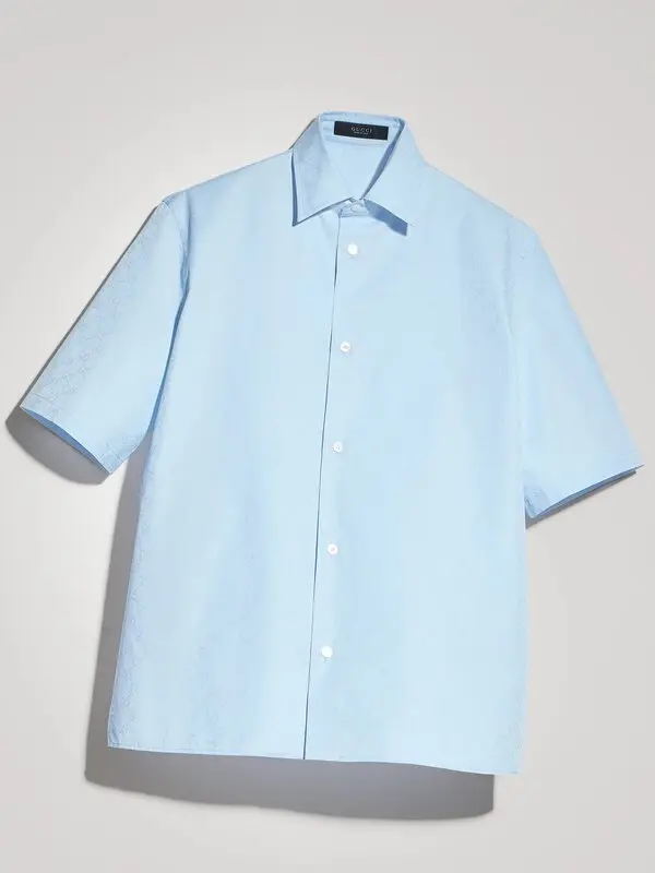Gucci Gg Cotton Poplin Short-sleeve Shirt With Front Button Closure - Azzurro