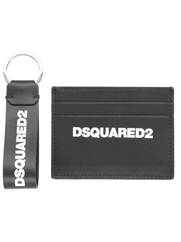Dsquared2 Leather Card Holder With Key Ring - Black