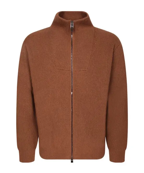 Canali Wool-cashmere Blend Full-zip Ribbed Sweater