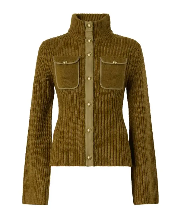 Pinko Ribbed-knit High Neck Cardigan - Green