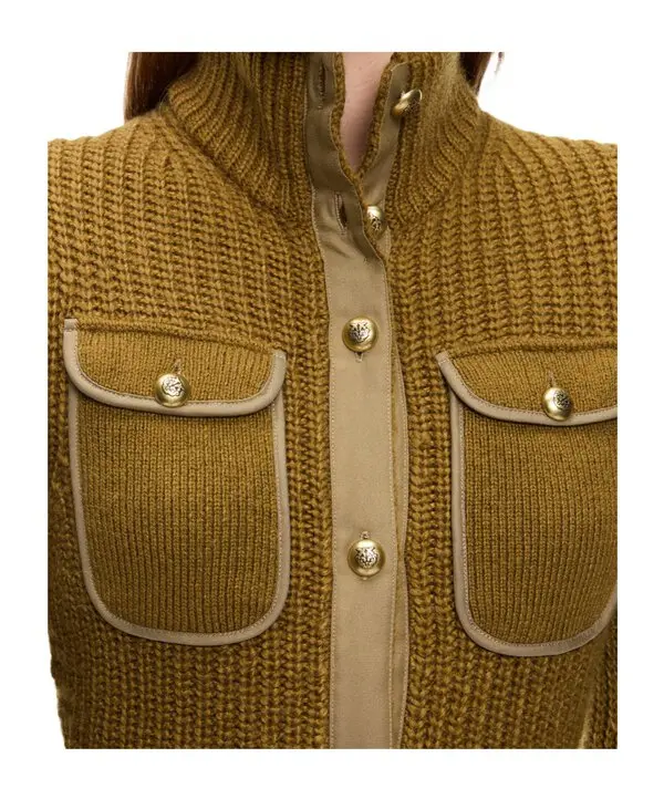 Pinko Ribbed-knit High Neck Cardigan