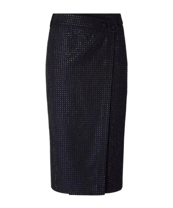 Pinko Rhinestone Embellished Wrap Midi Skirt - Dark Blue