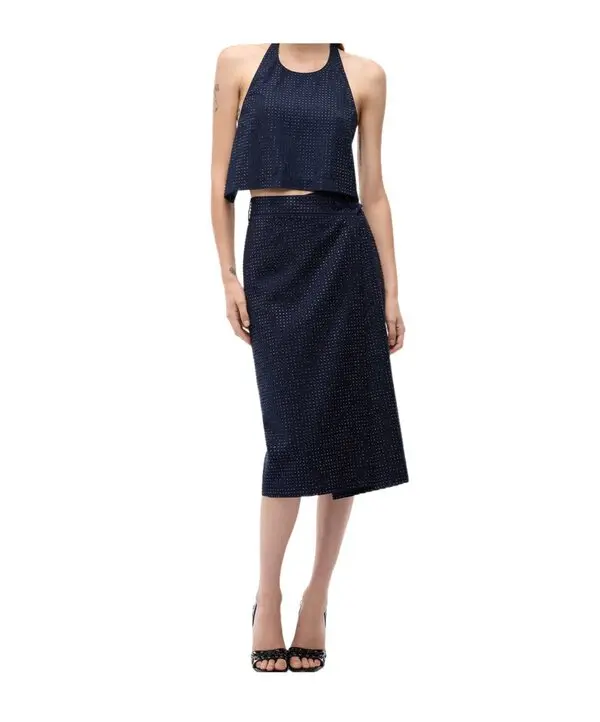 Pinko Rhinestone Embellished Wrap Midi Skirt - Dark Blue