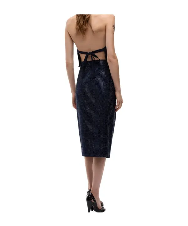 Pinko Rhinestone Embellished Wrap Midi Skirt - Dark Blue