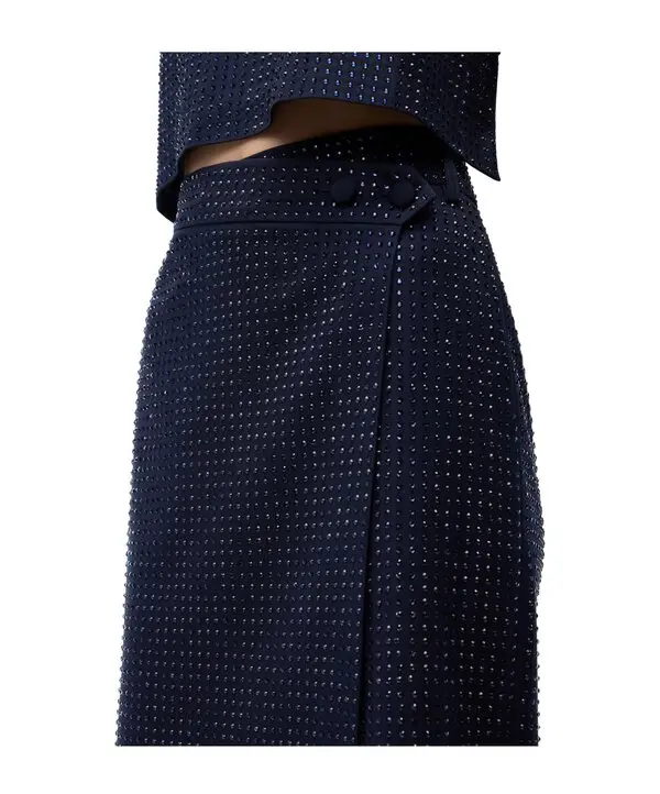 Pinko Rhinestone Embellished Wrap Midi Skirt - Dark Blue