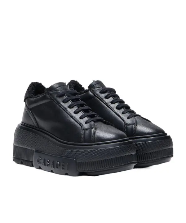 Casadei Round Toe Platform Sneakers With Fleece Lined Collar