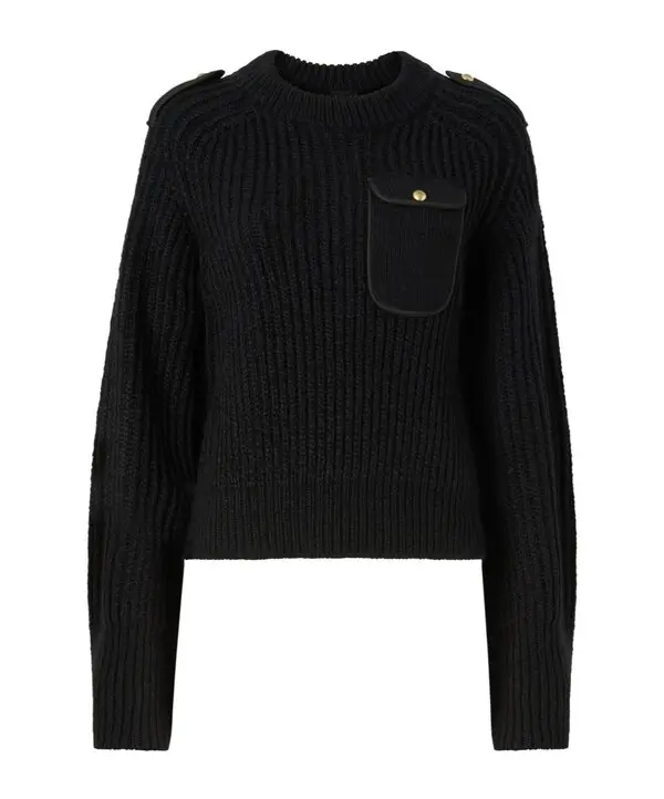 Pinko Ribbed-knit Epaulette Sweater - Black