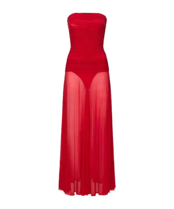 Magda Butrym Strapless Draped Jersey Long Dress