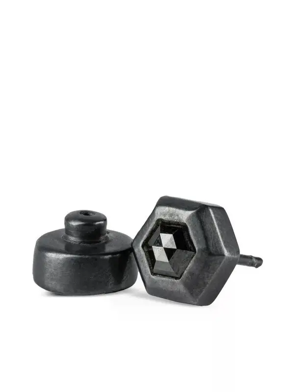 PARTS OF FOUR Oxidised Sterling Silver Hexagon Diamond Stud Earring - Black