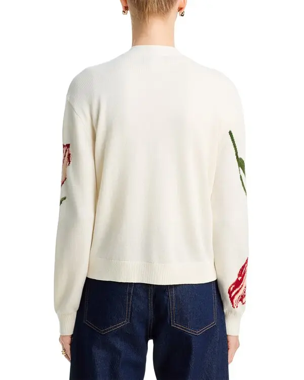 Alice + Olivia Bradley Intarsia Short V Neck Cardigan Sweater