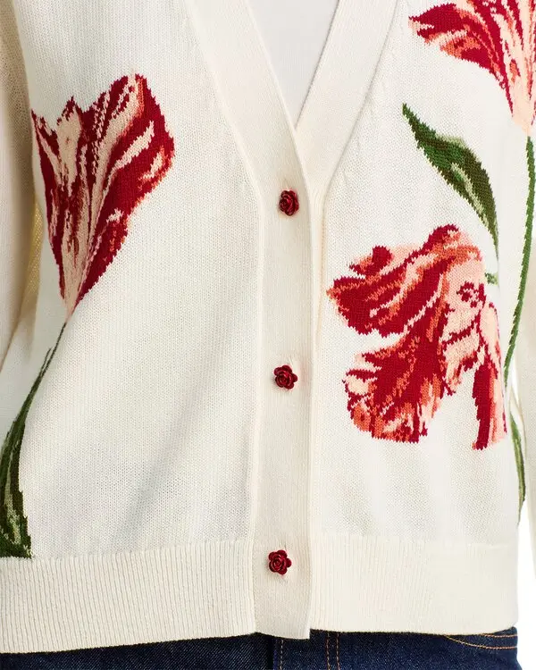 Alice + Olivia Bradley Intarsia Short V Neck Cardigan Sweater