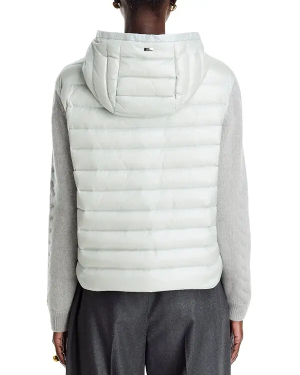 Herno Quilted Hooded Mixed Media Coat - Light Blue