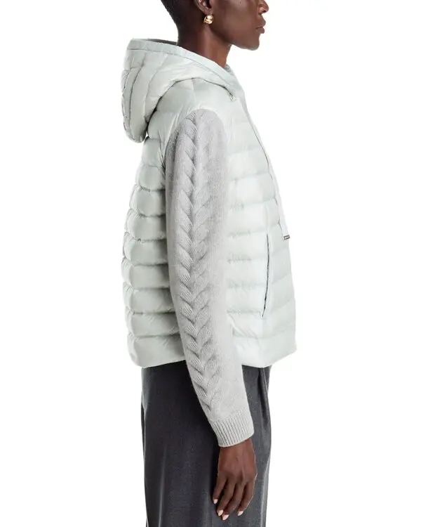 Herno Quilted Hooded Mixed Media Coat - Light Blue