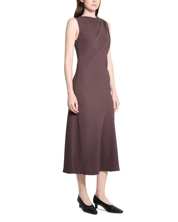 Theory Sleeveless Midi Dress With Draped Shoulder Detail