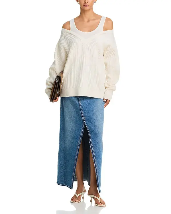 Helmut Lang Double Layer V Neck Woolen Sweater - Ivory