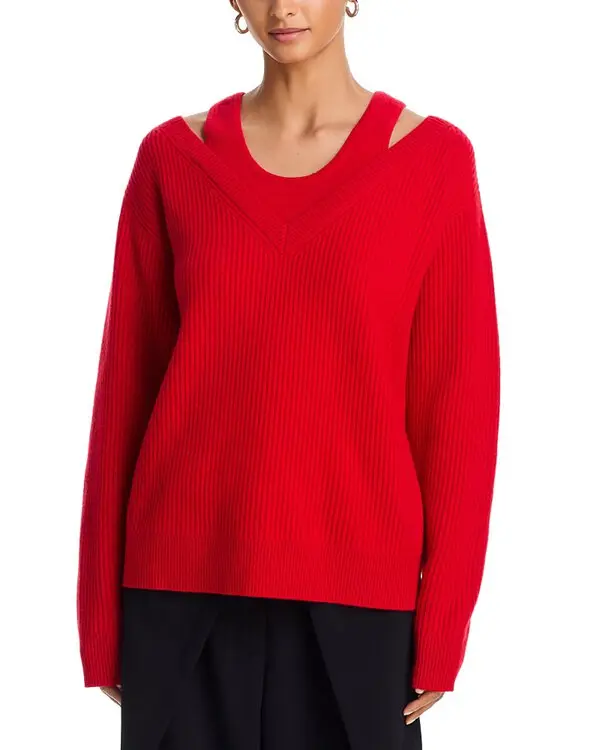 Helmut Lang Double Layer V Neck Woolen Sweater - Red