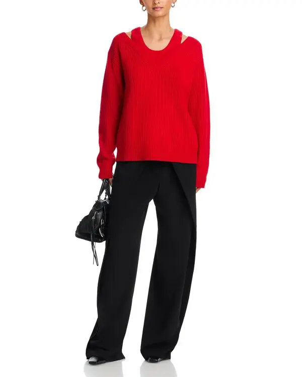 Helmut Lang Double Layer V Neck Woolen Sweater - Red