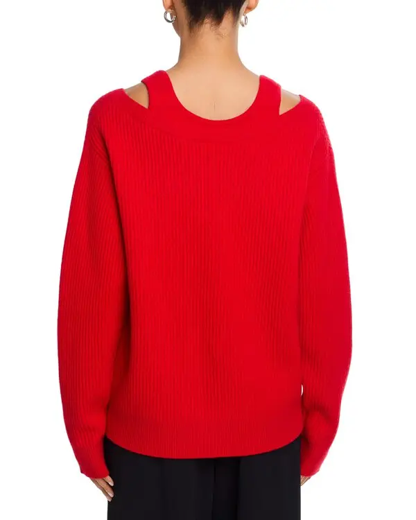 Helmut Lang Double Layer V Neck Woolen Sweater - Red