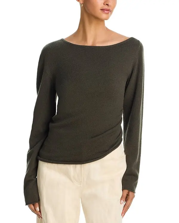 Helmut Lang Draped Asymmetric Wool Top - Gourd