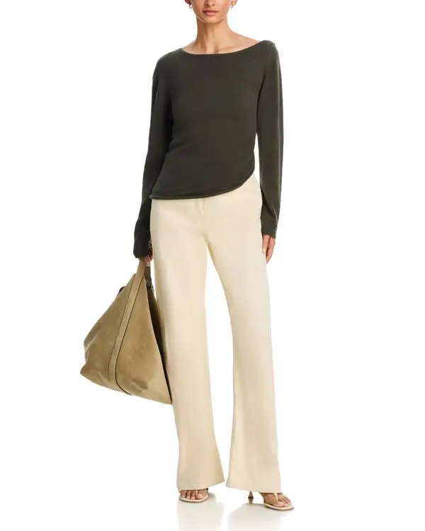 Helmut Lang Draped Asymmetric Wool Top - Gourd