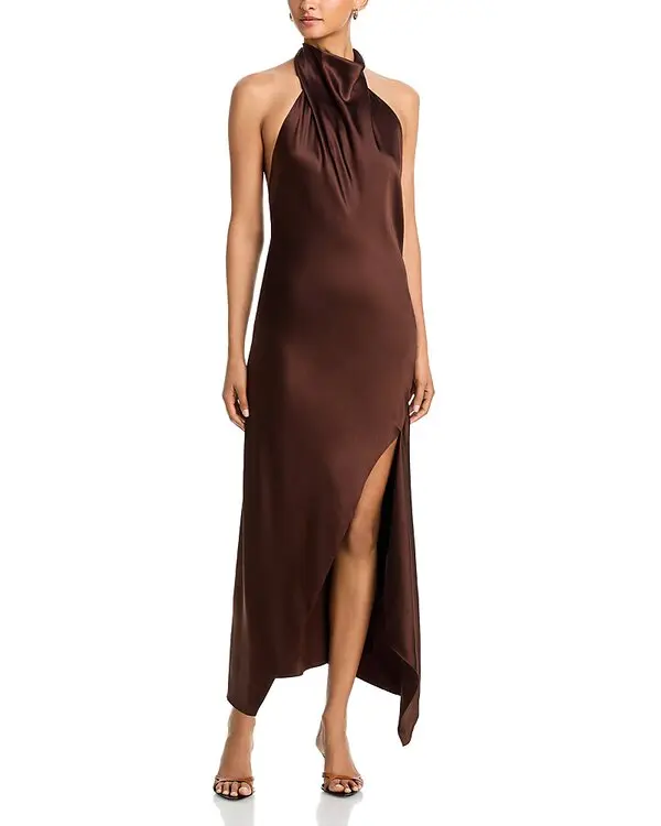 Helmut Lang Tie Neck Sleeveless Silk Maxi Dress