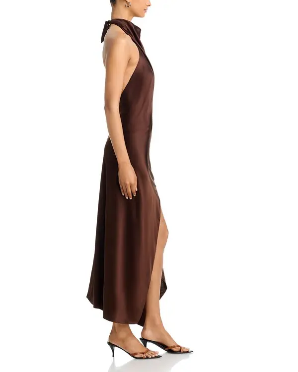 Helmut Lang Tie Neck Sleeveless Silk Maxi Dress