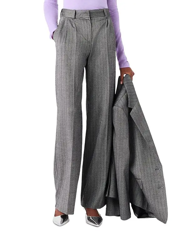 Maje Rhinestone Pinstriped Tailored Trousers